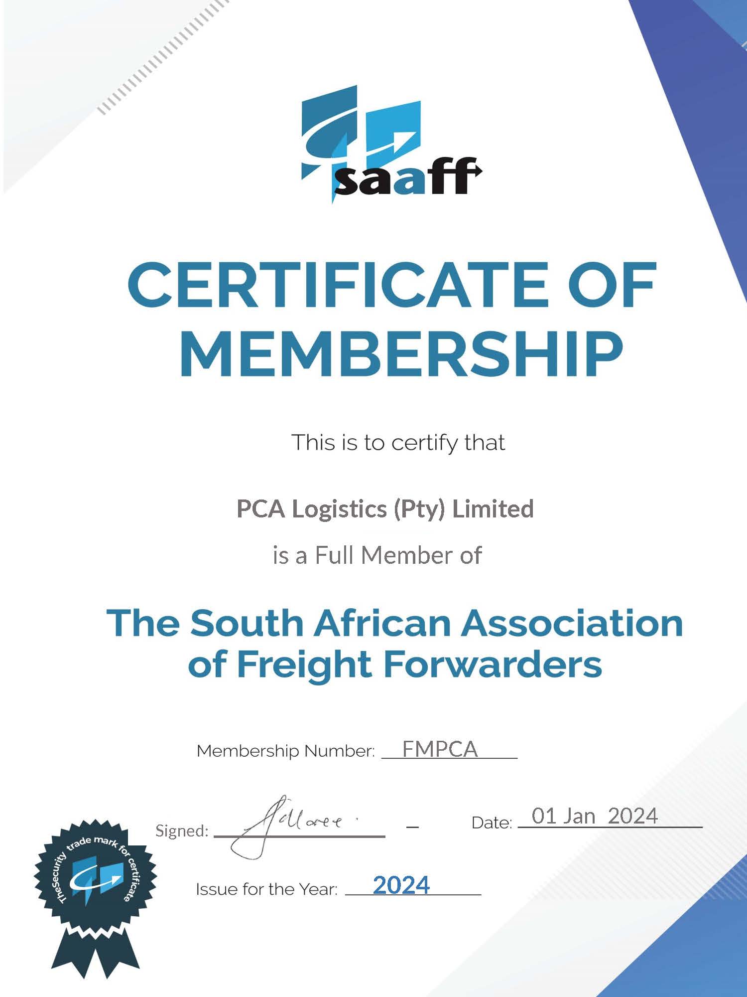 Certifications » PCA Logistics